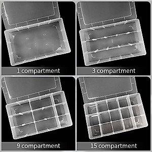Rinrda 2 Pack Large 15 Girds Clear Plastic Organizer Box - Container with Adjustable Dividers for Bead,Jewelry,Craft,Fishin,Small Parts