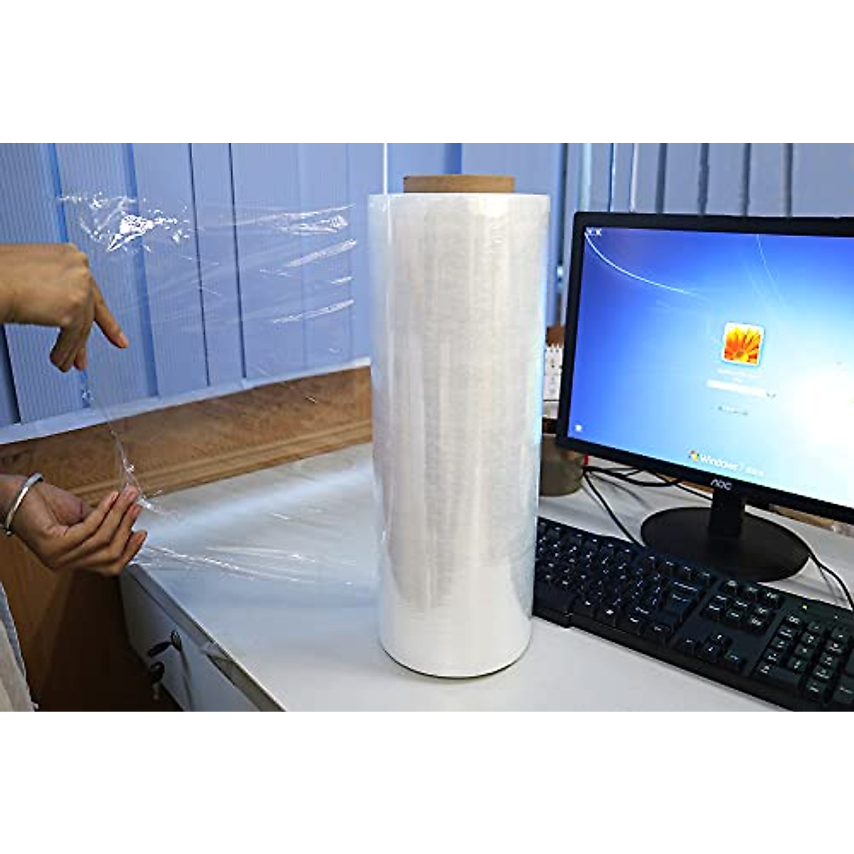 2 Pack 1500ft Industrial Clear Stretch Wrap Film 70 Gauge 15" with 3inch Plastic Rolling Handle for Pallet Wrap, Durable Self-Adhering Packing, Moving, Packaging, Heavy Duty Shrink Film, BOMEI PACK