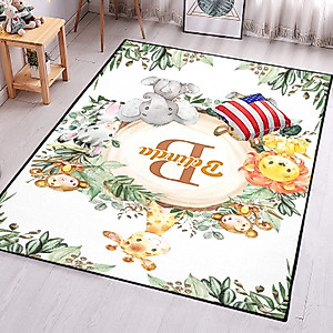 Safari Jungle Animals Personalized Polyester Fiber Non-Slip Home Decor Carpets,Custom Area Rug Carpet Floor Mat for Bedroom Living Room Home Playroom Size 5.2'x7.5'