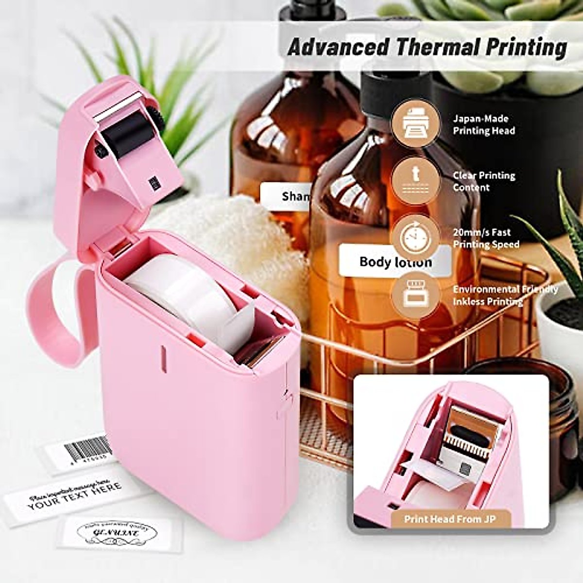 Uprinit Label Maker Machine with Tape, D11 Mini Label Printer Portable Bluetooth Sticker Maker Machine for Home Office Use with Multiple Printing Templates and USB Charger Cable | Pink