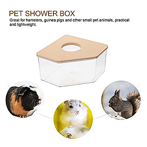 PATKAW Hamster Sand Bathtub Acrylic Clear Sand Bath Box with Wooden Lids Small Animal Shower Hideout Sand Bath Container for Chinchilla Gerbil Little Animal