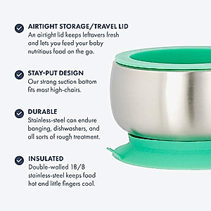 Avanchy® Baby Bowls with Suction and Storage Lids Set. Babies Kids Toddler Boys Girl First Food Feeding. Fits Feeding High Chair Table. Stainless Steel, Blue