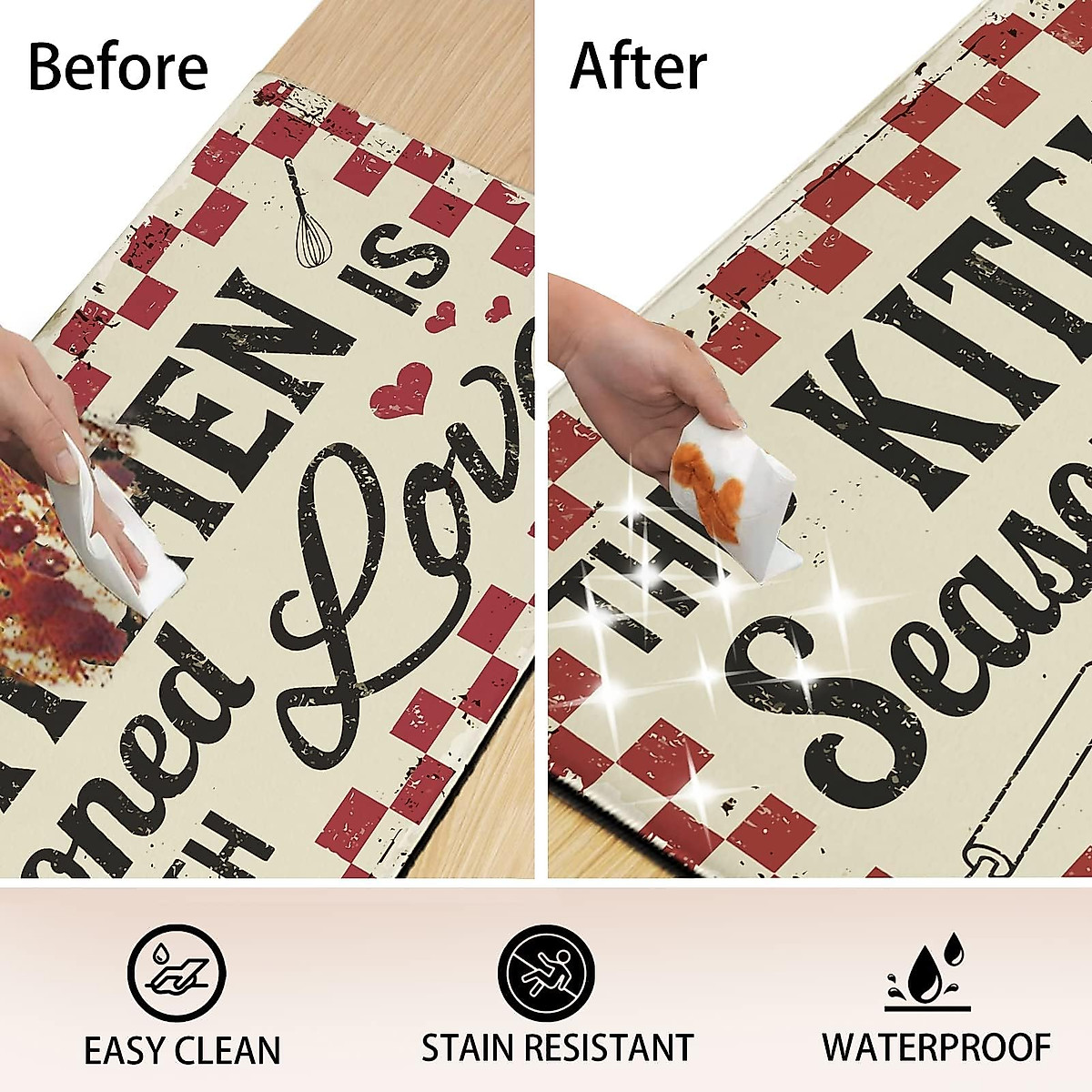 tubeamin Red Buffalo Plaid Kitchen Rugs Set of 2 Anti Fatigue Kitchen Mats for Floor Foam Cushioned Non Slip Kitchen Rug Farmhouse Style Waterproof Comfort Padded Standing Mat for Sink, Laundry