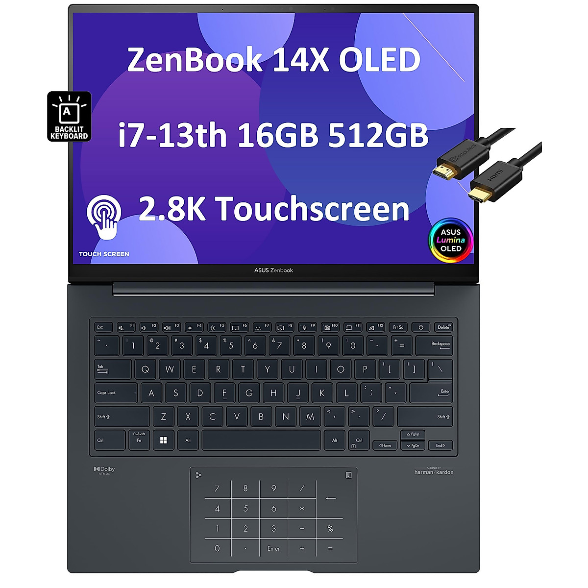 ASUS ZenBook Pro 14 14X OLED Q420 Business Laptop (14.5" QHD+ Touchscreen, Intel 13th Gen 14-Core i7-13700H, 16GB RAM, 512GB SSD), Backlit, FHD Webcam, NumberPad, IST HDMI, Win 11 Home, Inkwell Gray