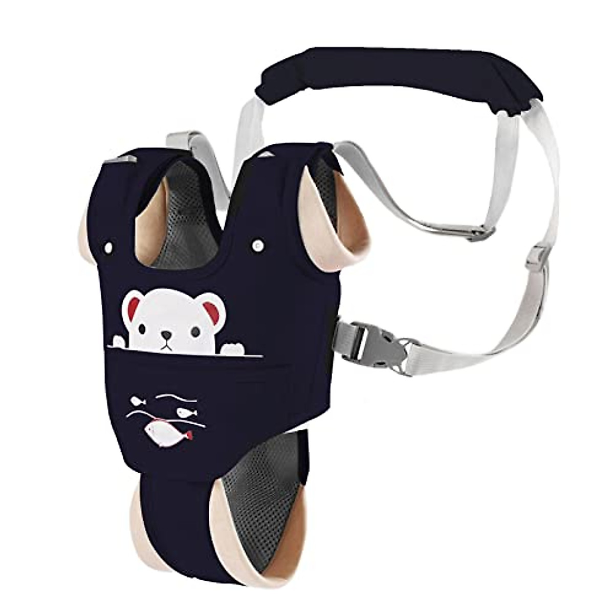 Ocanoiy Baby Walking Harness Handheld Baby Walker Assistant Belt Adjustable Toddler Infant Safety Harnesses Standing Up Walking Learning Helper with Detachable Crotch for 9-24 Month Old (Dark Blue)