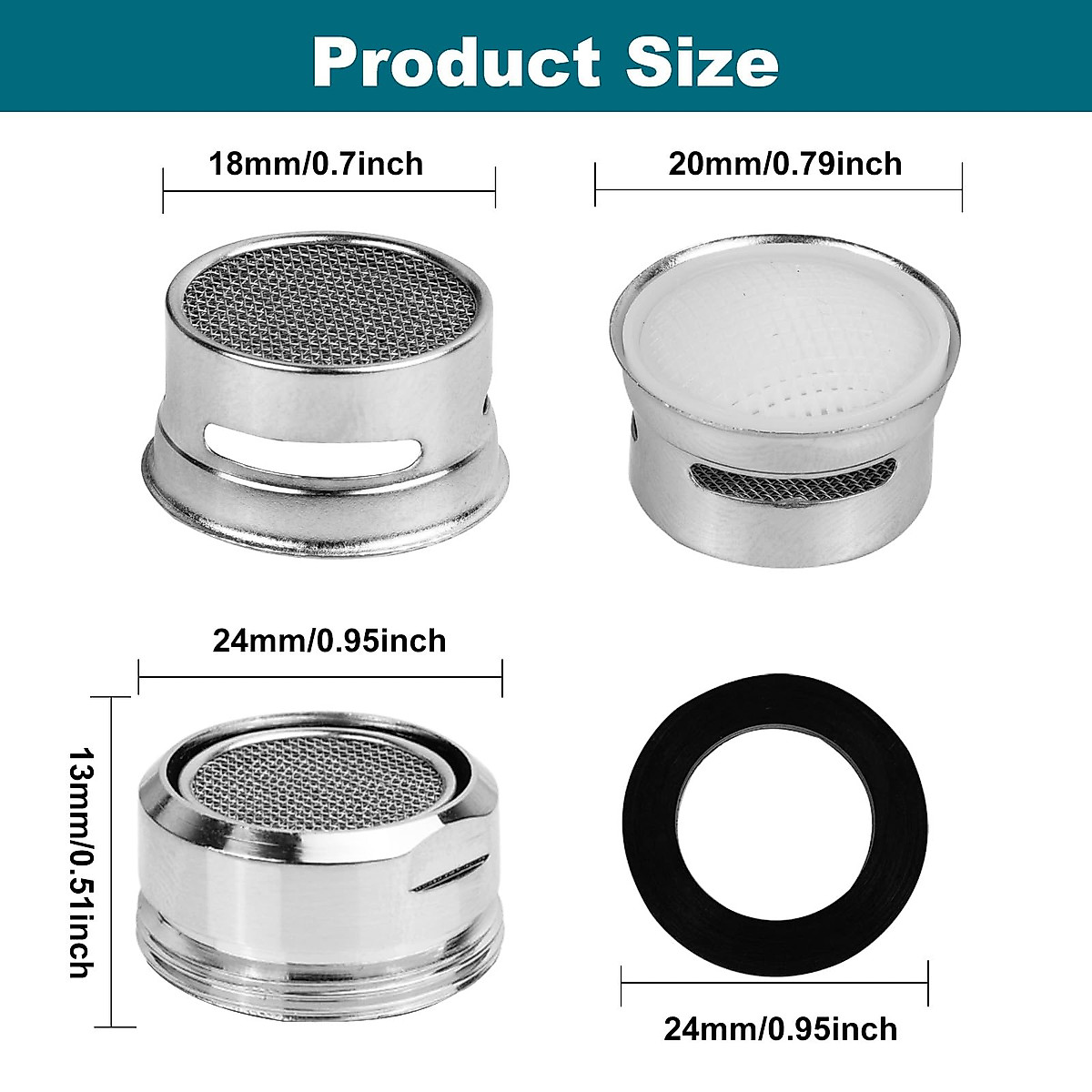 Wozoohyi Faucet Aerator 6PCS Sink Aerator Replacement Parts, 2.2 GPM Kitchen Sink Aerators Regular Standard,Bathroom Sink Aerator with Gasket,Kitchen Sink Aerators (A-Silver 6Pcs)