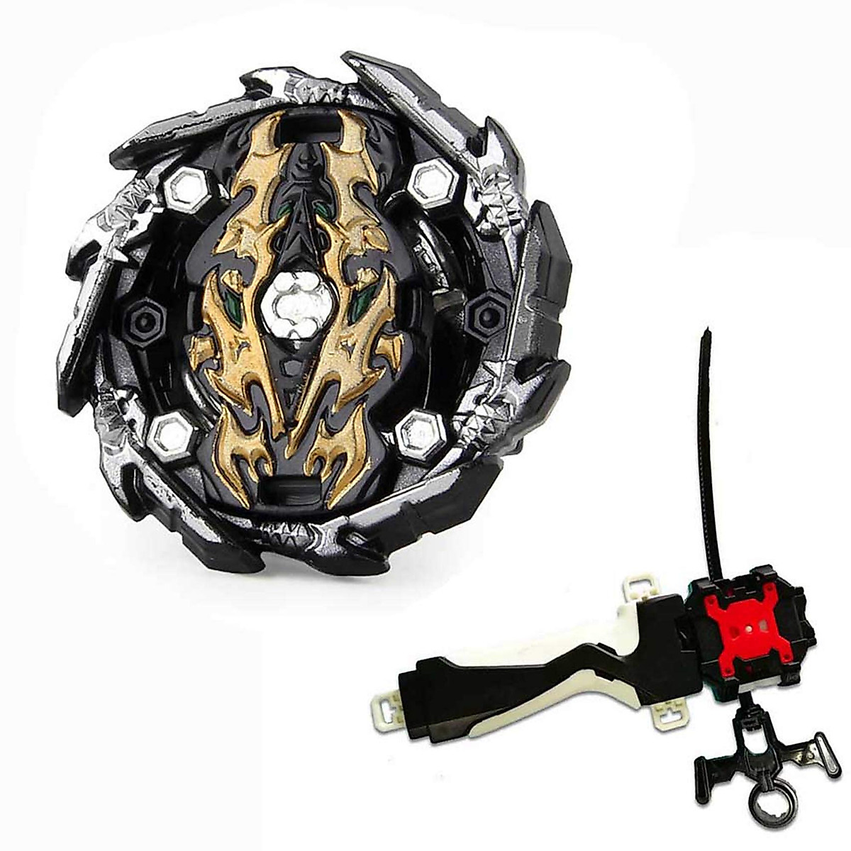 Bey Battle Burst Blade GT B-135 Booster Bushin Ashura.Hr.Kp Ten Top Black Left and Right Launcher Handle Starter Set Gaming Battling Top God Bay LR Bey Launcher Spinning Toys Gift for Boy