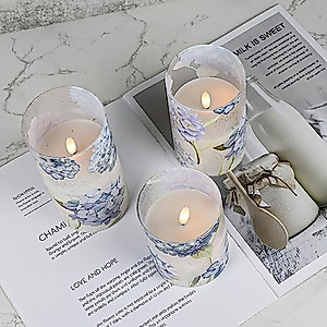 DRomance Hydrangea Glass Flameless Candles with Remote Timer Battery Operated LED Flickering Pillar Candles Real Wax Spring Dinner Christmas Holiday Decor D3 x H4, 5", 6"