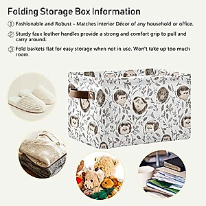 One BearCute Animal Baby Hedgehogs Forest Leaves Storage Basket Square Large Foldable Laundry Baskets Waterproof Inner Layer with Sturdy Handles for Kids Toy Nursery Blanket Clothes 1pack