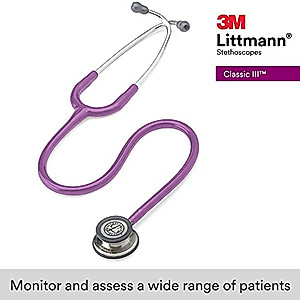 3M Littmann Classic III Monitoring Stethoscope, Lavender Tube, 27, inch, 5832 & 40007 Stethoscope Identification Tag, Black