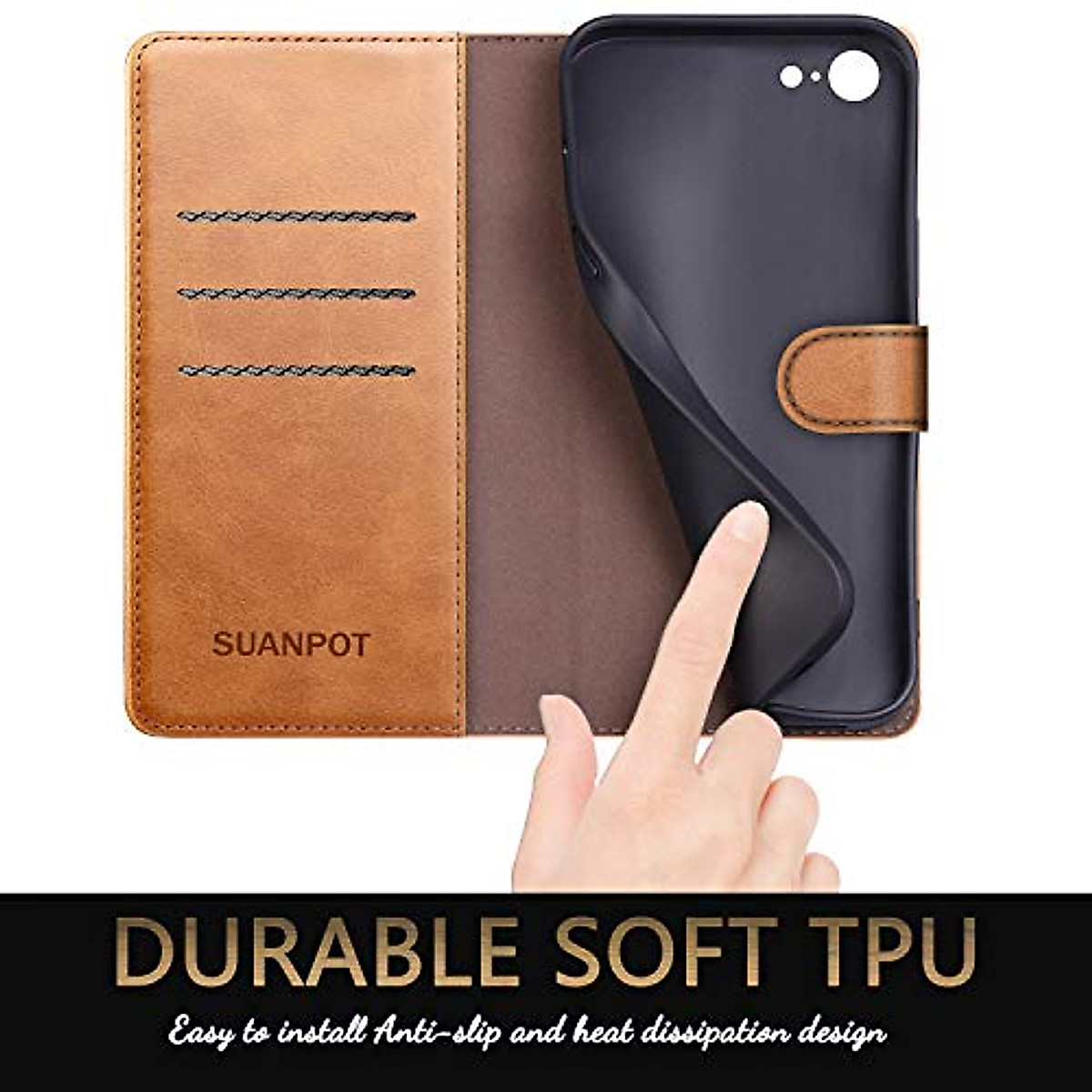 SUANPOT for iPhone 7/8/SE2/SE 3rd 2022 4.7" RFID Blocking Wallet case Credit Card Holder,Flip Book PU Leather Phone case Cover Cellphone Women Men for Apple iPhone SE3 case Wallet Light Brown