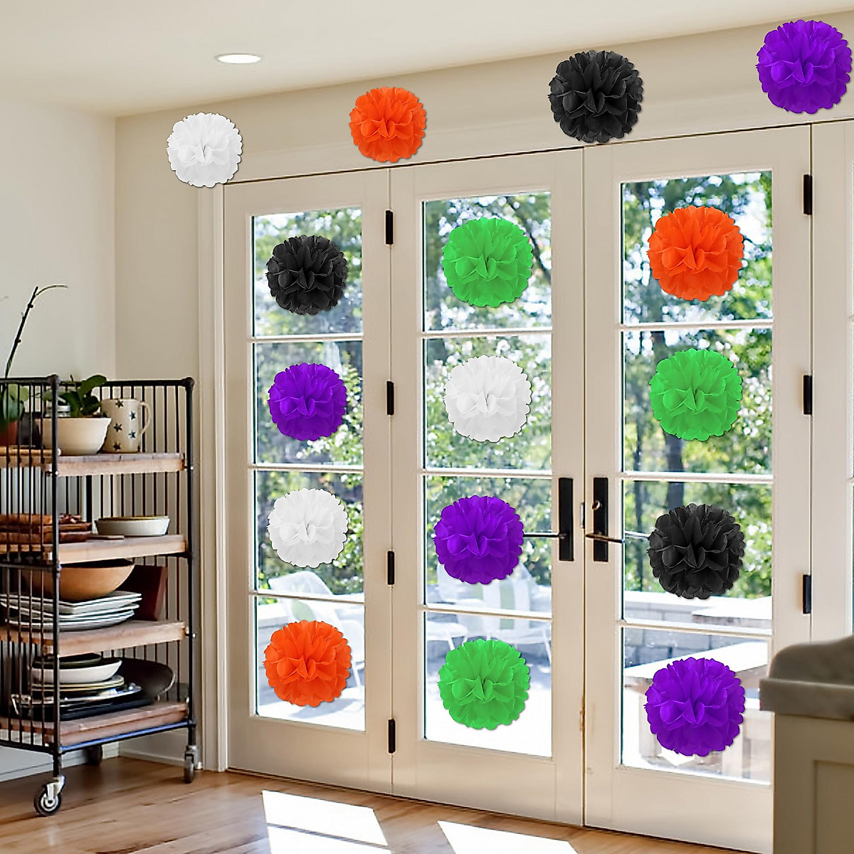 mortd 20 PCS Halloween Paper Tissue Honeycomb Balls, 6” Black White Orange Purple Green Tissue Paper Pom Poms Decorations with Glue for Halloween Bulletin Board School Wall Decorations