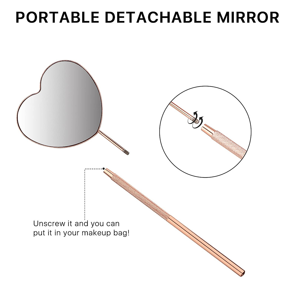 Miuffue 2.2inch Lovely Lash Mirror, Heart Shaped Detachable Stainless Steel Eyelash Mirror, Lash Mirror for Eyelash Extensions, Lash Extension Supplies and Tool for Lash Techs, Rose Gold