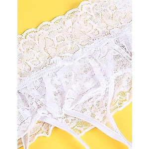 Valentine Garter Belt Lingerie White Lace Garter Belt Set for Women Plus Size Mesh Garter Blets with 4 Straps for Thigh High Stockings
