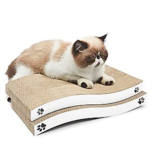 Conlun Cat Scratcher Cat Scratch Pads with Premium Scratch Textures Wave Curved Shape Design No More Torn Cardboard Reversible Anti-Slip Durable Cardboard Cat Scratcher - 2 Pack
