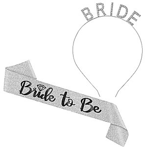 KatchOn, Black Bride To Be Sash and Bride Headband - Pack of 2 | Winter Bachelorette Party Decorations | Bride Headband And Sash for Black and White Bridal Shower Decorations, Bachelorette Headbands