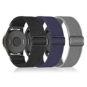 3 Pack Stretchy Nylon Watch Bands Compatible with Garmin Vivoactive 4,Venu 2,Venu 3,Forerunner 265/255/255 Music,22mm Loop Elastic Straps for Amazfit GTR 4,GTR 3,GTR 2,Ticwatch Pro 3,Fossil Gen 5 Women Men