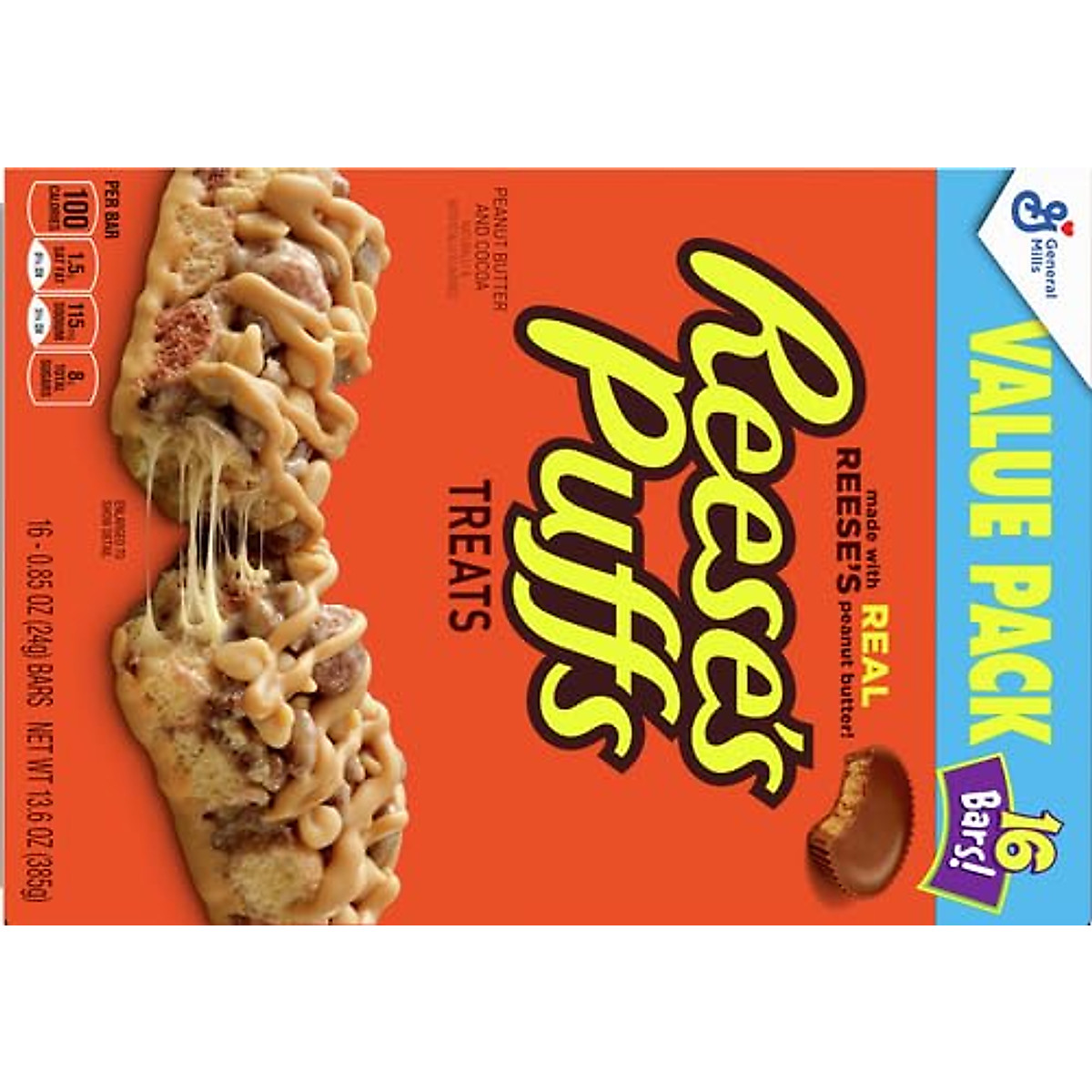 Reese's Puffs Breakfast Cereal Treat Bars, Peanut Butter & Cocoa, 16 ct
