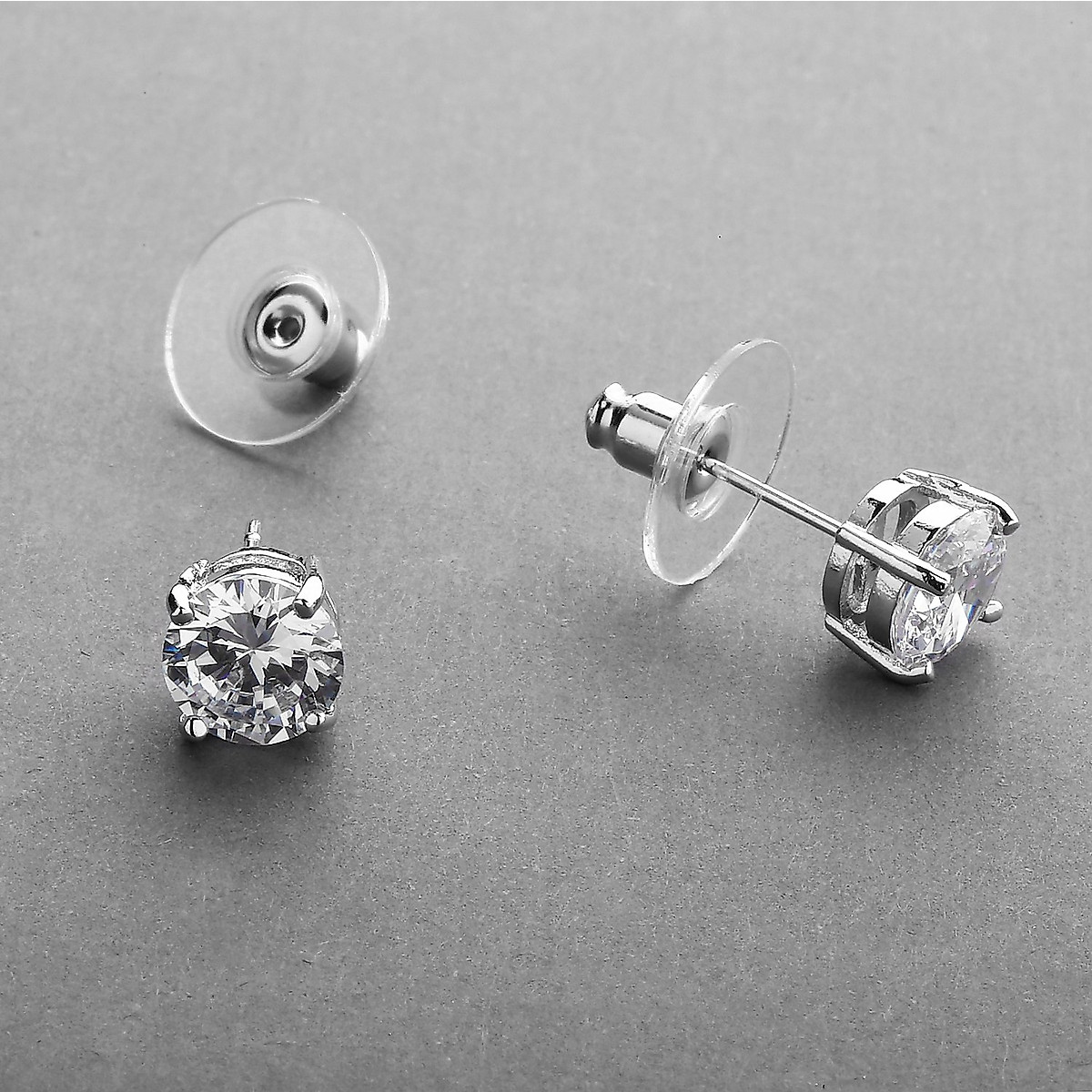 Mariell Cubic Zirconia Crystal Stud Earrings, 2 Carat Round CZ Solitaire, Imitation Diamond Earrings.