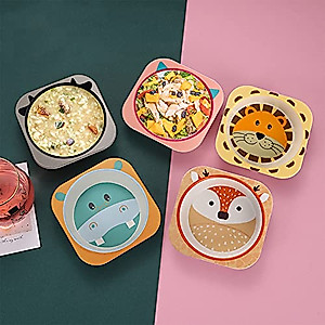 ZEAYEA 6 Pack Bamboo Kids Bowls, 10 Oz Durable Cartoon Bowls for Children, BPA Free Cute Snacks Bowls, Square Dinner Tableware for Serving Soup, Cereal, Pasta, Ice Cream, Dishwasher Safe