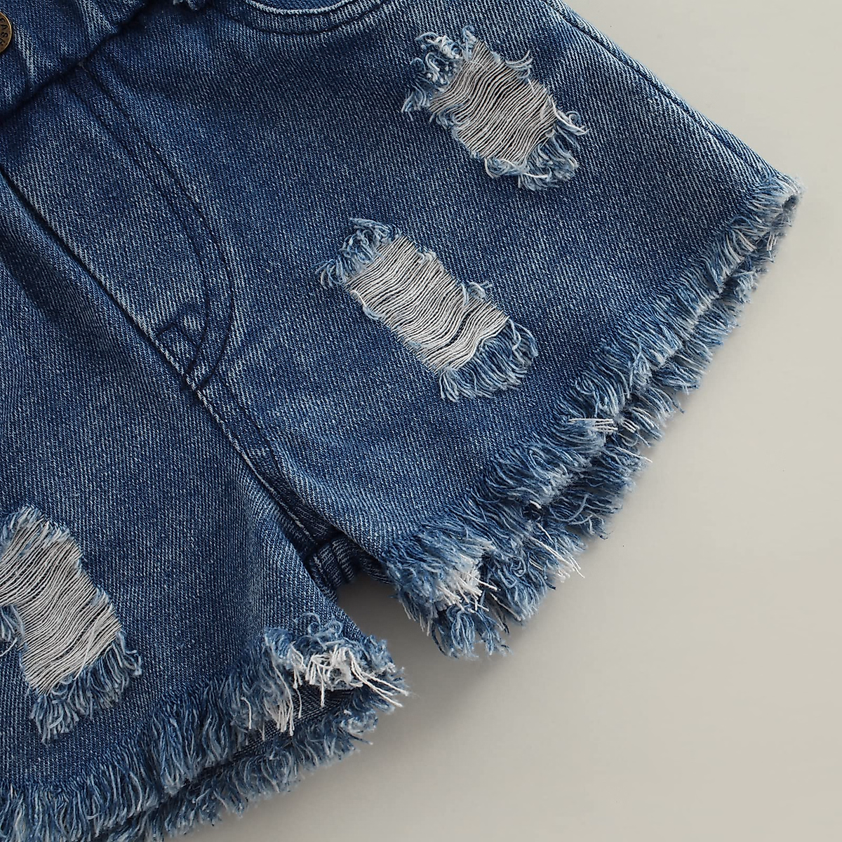 Toddler Baby Girls Summer Clothes Short Sleeve T Shirts Denim Distressed Shorts 2Pcs Outfit 1T 2T 3T 4T 5T 6T Kids Set (A1 White, 1-2T)