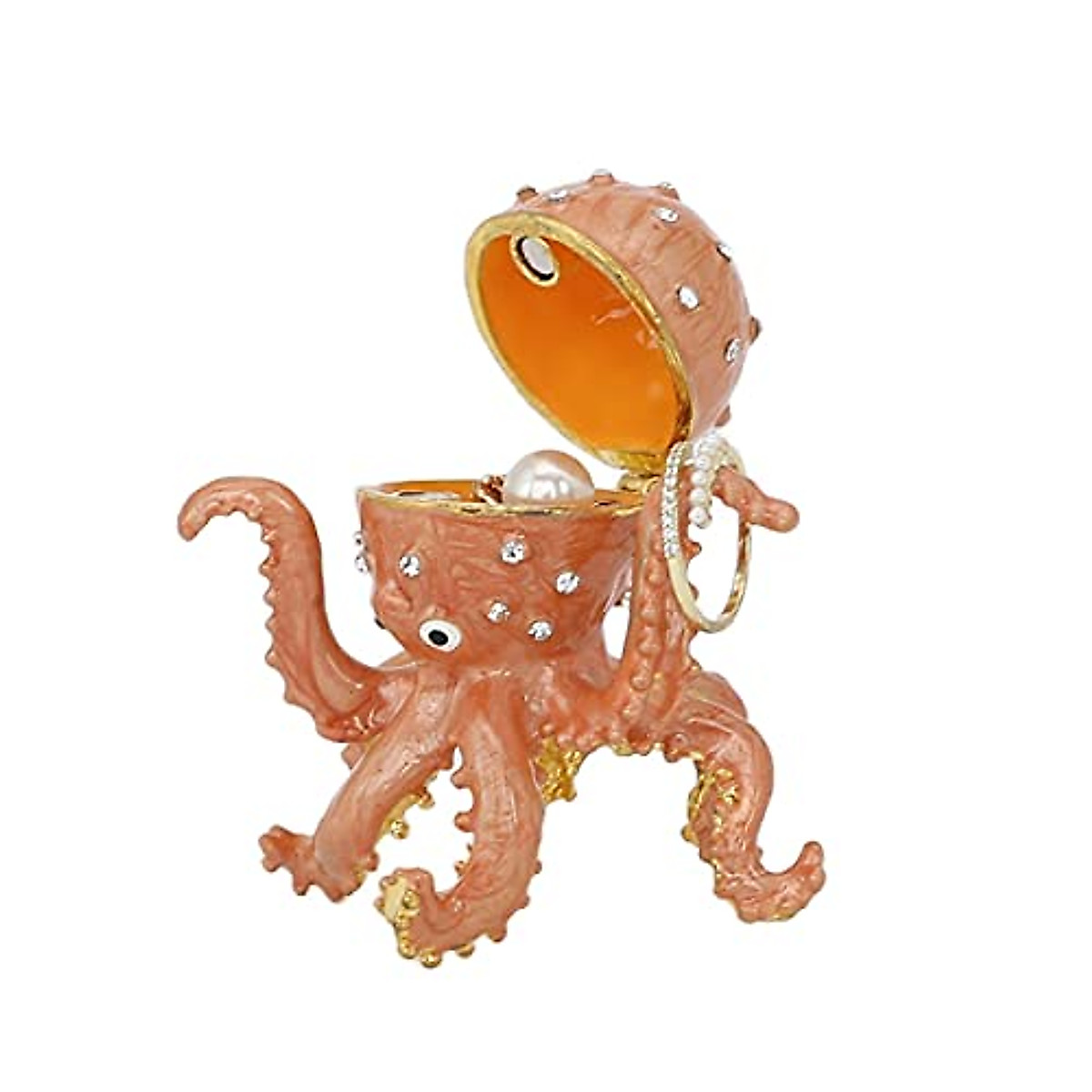 Owlcatcok Octopus Hinged Trinket Box Bejeweled Hand-Painted Ring Holder Animal Collectible Figurine Decoration Ring Storage Box (Orange Octopus Jewelry Box)