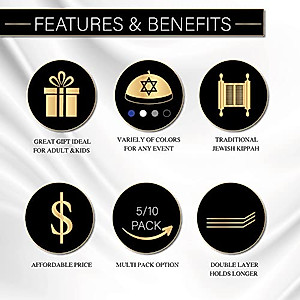 Ateret Judaica Yarmulke for Men & Boys - 40-Pack Satin Kippah Cap, Size 19 cm, Jewish Yamaka Hat