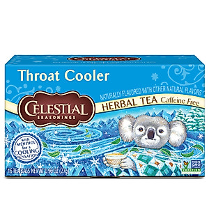 Celestial Seasonings Throat Cooler Herbal Tea, Caffeine Free, 16 Tea Bags Box