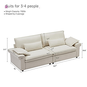 Sivoey 3 Seater Sofa with Deep Seat, 94" Mid Century Modern Upholstered Sofa with Armrests, Tools-Free Assemble, Comfy Chenille Beige Loveseat Couches for Living Room, Bedroom, Apartment and Office