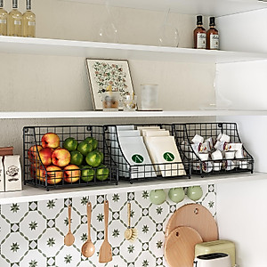 Stackable Tea Bag Organizer with Removable Divider and Hooks Wall Mount 3 Tier Metal Wire Storage Basket Countertop Coffee Condiment Snack Holder Rack for Home Office Kitchen Cabinet Pantry Black