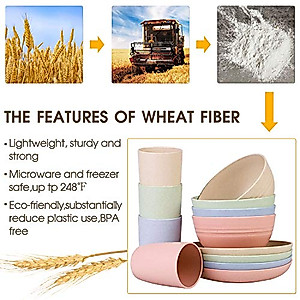 Cainfy Wheat Straw Dinnerware Sets for 4, 12PCS Unbreakable Lightweight Reusable Dinner Plates Camping Bowls Set for Kids, Dishwasher and Microwave Safe