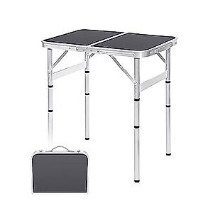 Moosinily Folding Table 2 Feet Portable Table Camping Table Ajustable Height Picnic Table Small Card Table Aluminum with Carry Handle for Outdoor Indoor Grill BBQ Travel Beach Black