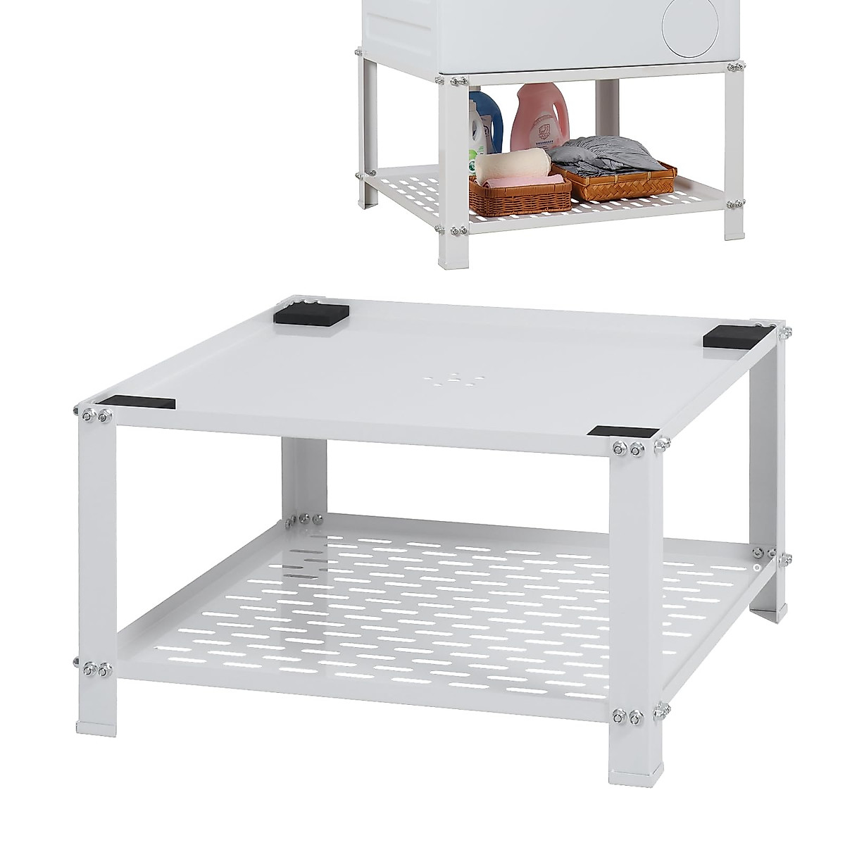 LUCKUP Laundry Pedestal with Storage Shelf-Universal Washing Machine Stand Heavy Duty Metal Base, 27.5W*27.5L*15.75H, Universal Fit 700lbs Capacity, Suitable for Dryer and Fridge