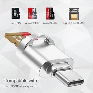 BoxWave Adapter Compatible with Tera Android 11 Barcode Scanner (P400) - Micro SD Card miniReader, USB Type-C OTG Reader USB3.0 Adapter Keychain - Metallic Silver