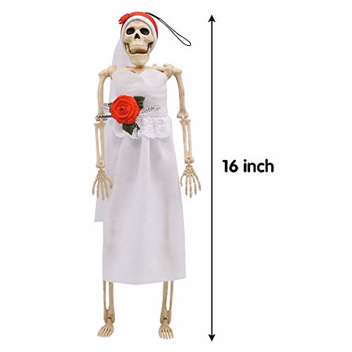 JOYIN 2PCS 16" Scary Halloween Skeletons Decorations Full Body with Poseable Bride and Groom Ornament for Haunted House Décor, Home, Party, Graveyard