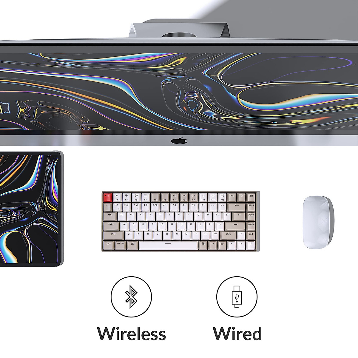 Keychron K2 Hot-swappable Bluetooth Wireless Mechanical Gaming Keyboard for Mac, 75% Layout 84 Keys Multitasking Type-C Wired Computer Keyboard for Windows with Keychron Mechanical Brown Switch