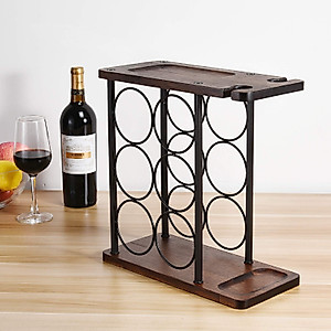 ALLCENER Wine Rack with Glass Holder, Countertop Wine Rack, Wooden Wine Holder with Tray, Perfect for Home Decor & Kitchen Storage Rack etc (Hold 6 Bottles and 2 Glasses )