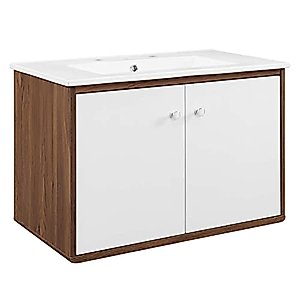 Modway Transmit Wall-Mount, 30" Bathroom Vanity, Walnut White