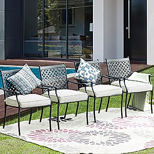 Top Space 4 Piece Metal Outdoor Wrought Iron Patio Furniture,Dinning Chairs Set with Arms and Seat Cushions (4 PC, White)