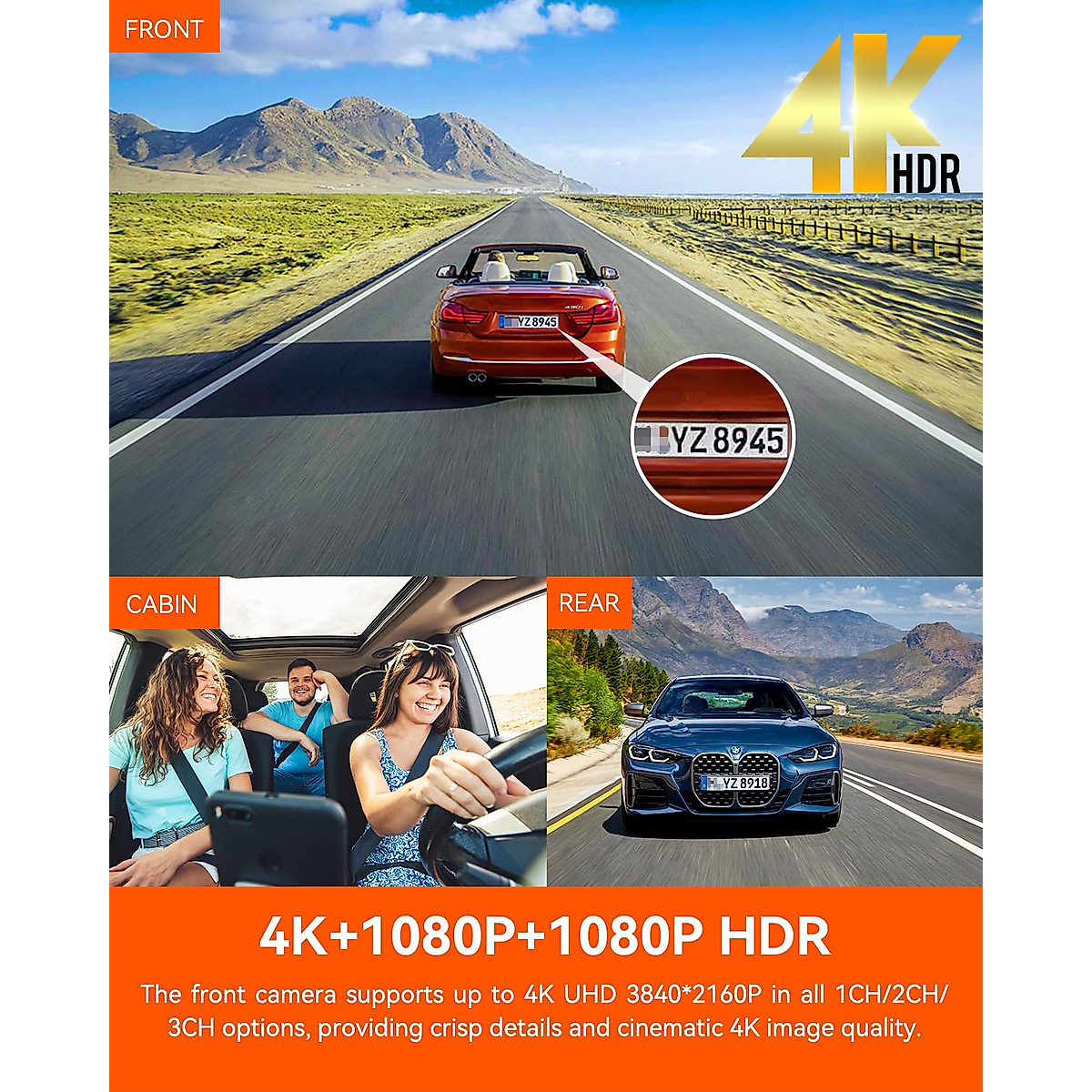 [ Bundle-5 Items: Vantrue N4 Pro 4K 3CH +CPL + Vantrue 256GB SD Card + Hardwire Kit+ Remote Control ] True 4K Wi-Fi 3-Channel Dashcam, STARVIS 2 IMX678 Night Vision, HDR, Voice Control, GPS Cam for Ub