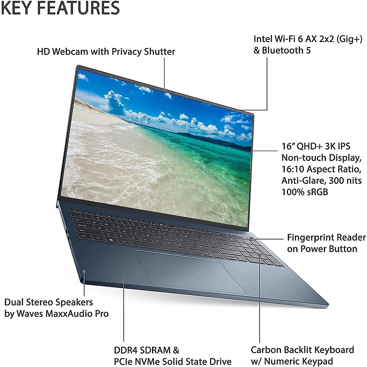 Dell Inspiron 16 Plus 7610 Laptop, 16.0" 3K 16:10 Display, Intel Core i7-11800H, 64GB DDR4 RAM, 2TB SSD, Webcam, Backlit Keyboard, Fingerprint Reader, HDMI, Wi-Fi 6, Windows 11 Home