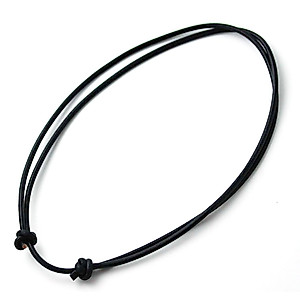 LynnAround Sturdy Beach Choker Surf Necklace Adjustable Genuine 2mm, 3mm Round Brown/Black Leather Cord 16-32" (Black3mm)