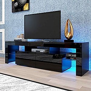 LED TV Stand for 70 Inch TV, Entertainment Center with Storage, Tall Black Modern 65 60 55 50 Stands Living Room