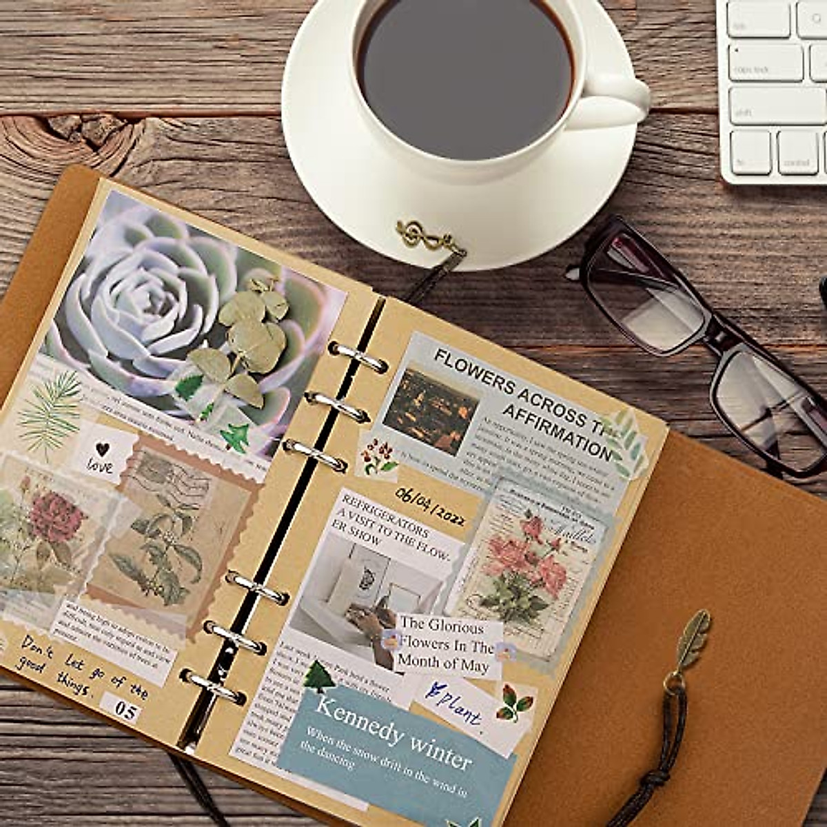 Vintage Leather Refillable Notebook, Hard Cover Retro Journal, 100 Unlined Paper, Pocket Notebook Diaries, Sketchbooks (Grey Magpie) View translation