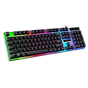 Keyboard Mouse Set,EDTO Rainbow Color Backlight Adjustable Gaming Game USB Wired Adjustable Color LED Backlit Mechanical Feeling Keyboard (Black)