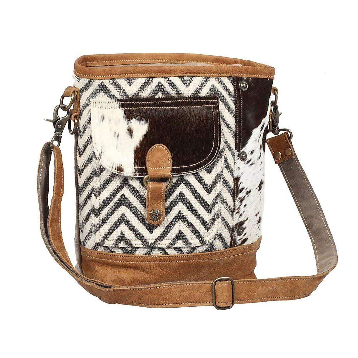 Myra Bag Moire Upcycled Canvas & Cowhide Pocket Shoulder Bag S-1341