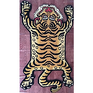 Tibetan Tiger Rugs 4X6 Skin Shape Area Rugs for Modern Home Decor, Living Room, Stain-Resistant Carpet Handmade Tufted 100% Woolen Rugs, Animal Printed Carpet for Kid Room Bedroom by Modern Carpet