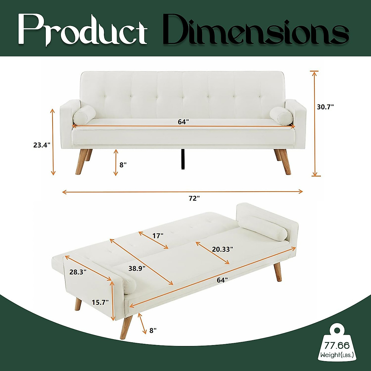 Anwickmak Blue Velvet Couch, Small Sleeper Sofa Love Seat Includes 2 Pillows, 58" Tufted Loveseat Sofa, 4 Golden Metal Legs, Mid Century Modern Sofas for Living Room and Bedroom (Beige)