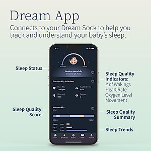 Owlet Dream Sock - Smart Baby Monitor - Foot Sensor to Track Heartbeat and Oxygen O2 Levels in Infants and Babies - Notifications for Night Wakings, Movement and Sleep State - Bedtime Blue + Mint