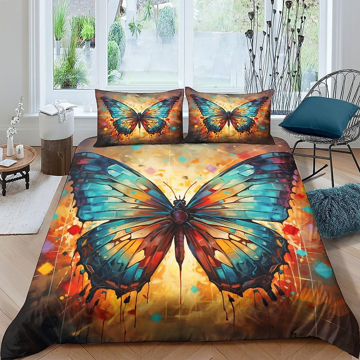 NACHO YAFA Butterfly Bedding Set 3D Printed Quilt Cover Duvet Cover Comforter Covers Microfiber with Pillowcases for Childrens and Adults 3 Pieces with Zipper Closure Queen（228x228cm）